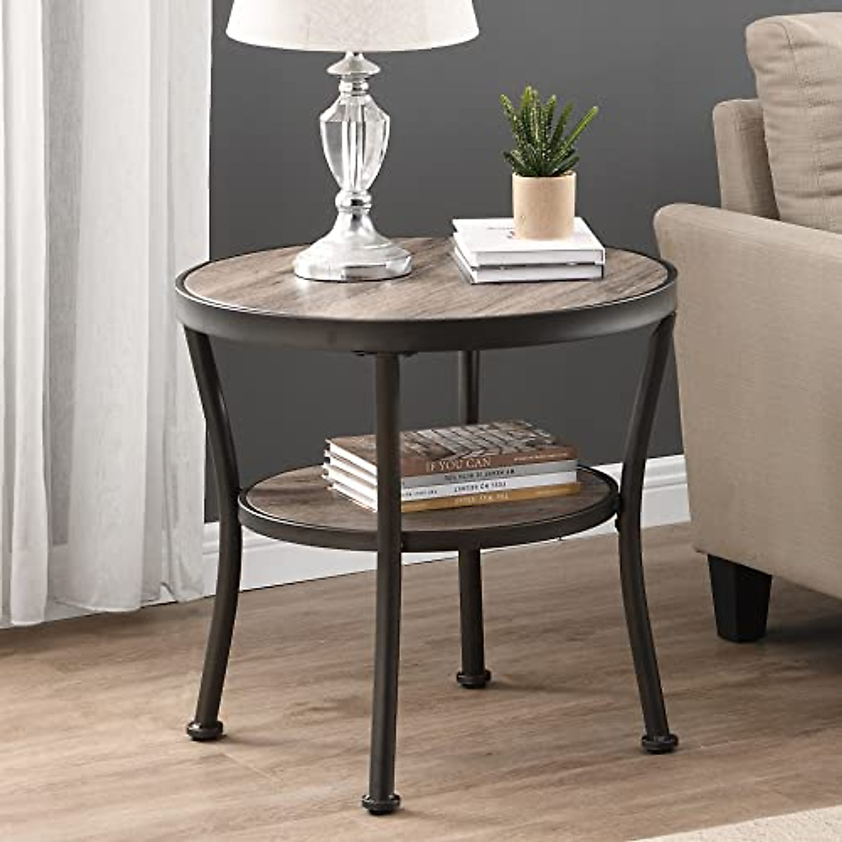 O&K FURNITURE Round End Table, Side Table for Living Room,Small Round Accent Table, Grey