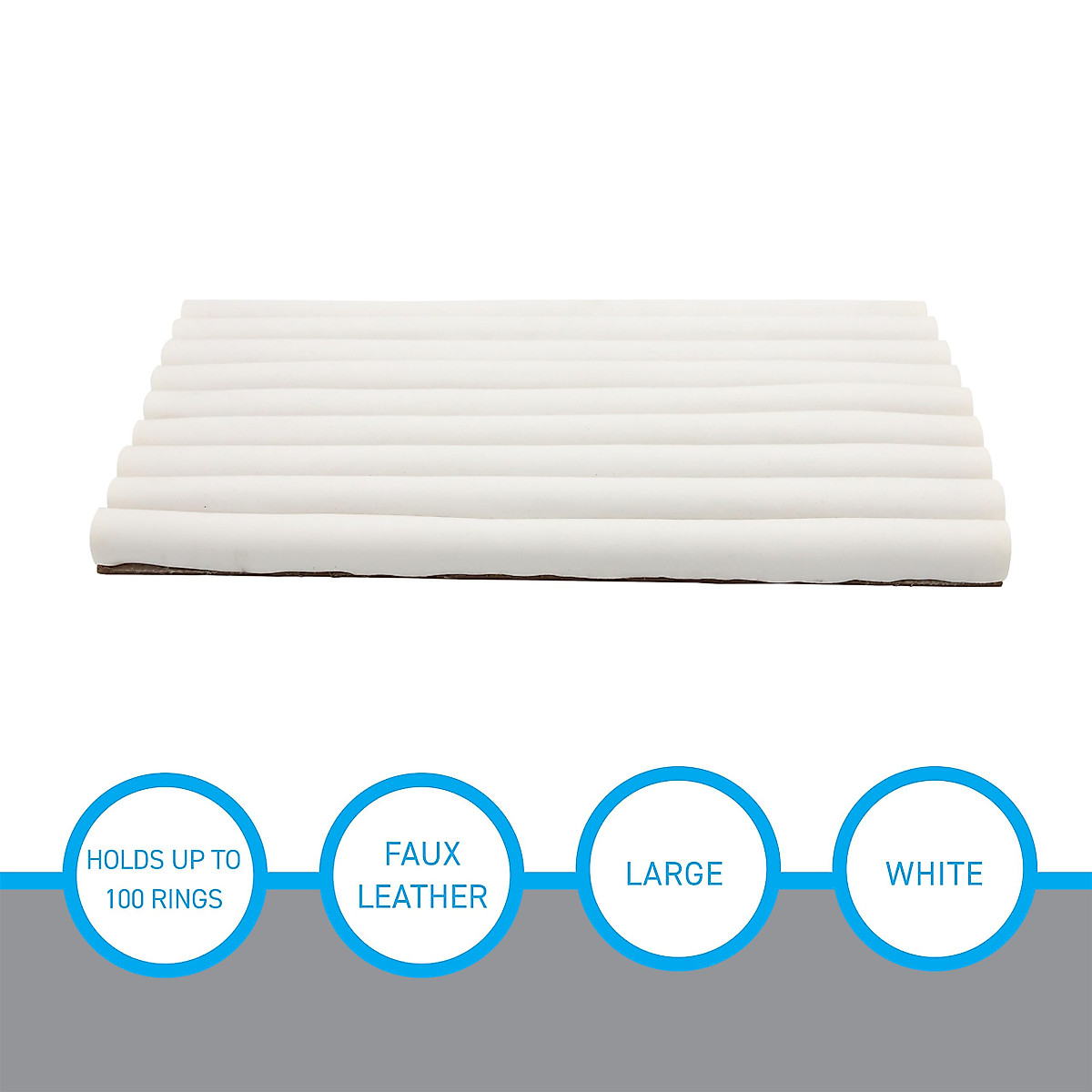 Large Continuous Slot White Faux Leather Ring Insert - 14 1/8" L x 7 5/8" W x 3/4" H - Holds up to 100 Rings