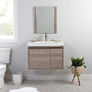 Spring Mill Cabinets Kelby 30 Inch Modern Floating Bathroom Vanity with White Single Sink Top, 1-Door Cabinet, 1 Soft-Close Drawer, 30.5" W x 18.75" D x 22.25" H, Forest Elm