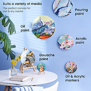 ARTEZA Round Stretched Canvas, 6 Inch Diameter, Pack of 12, Blank White Canvas Boards for Acrylic, Oil and Gouache Painting