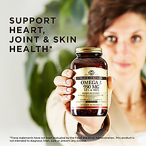 Solgar Triple Strength Omega 3 950 mg - 100 Softgels, Pack of 2 - Supports Cardiovascular, Joint & Skin Health - Non-GMO, Gluten Free, Dairy Free - 200 Total Servings