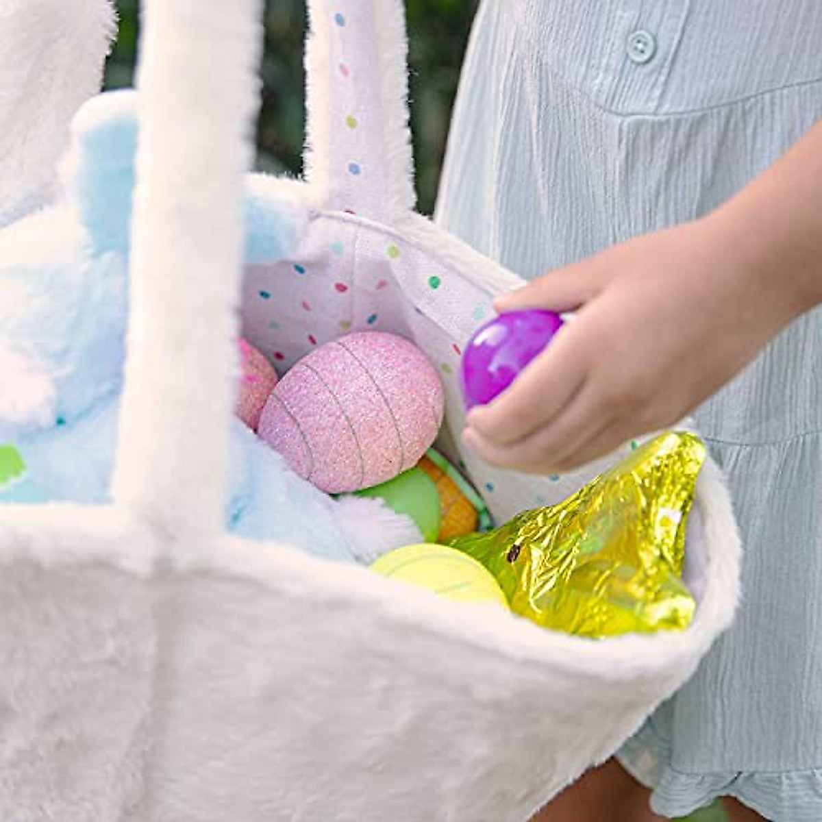 Homarden Plush Bunny Storage Baskets - Foldable Ears Candy Bag Easter Egg Basket - Bunny Basket for Kids - Toy Storage and Candy Bucket for Easter Egg Hunt Play Time or Kids Birthday Party