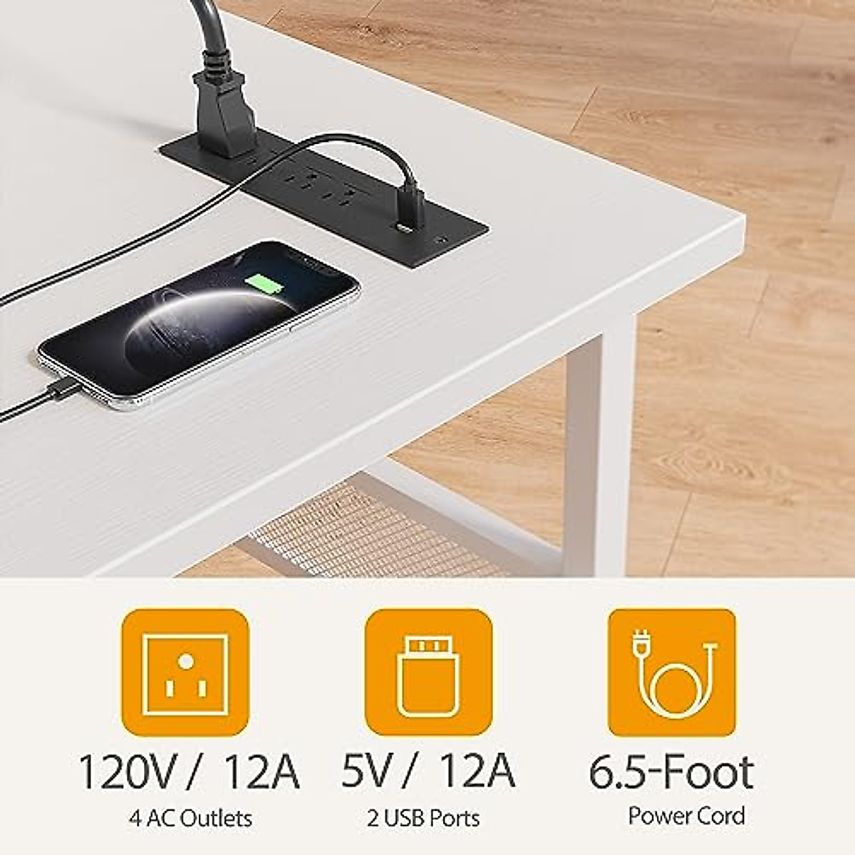 CubiCubi L Shaped 58 inch Computer Desk with LED and Storage Shelves, White