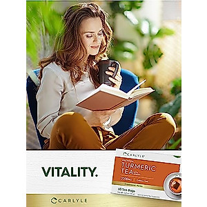 Turmeric Tea with Ginger | 60 Tea Bags | Caffeine Free | Non-GMO & Gluten Free Herbal Tea Supplement | by Carlyle