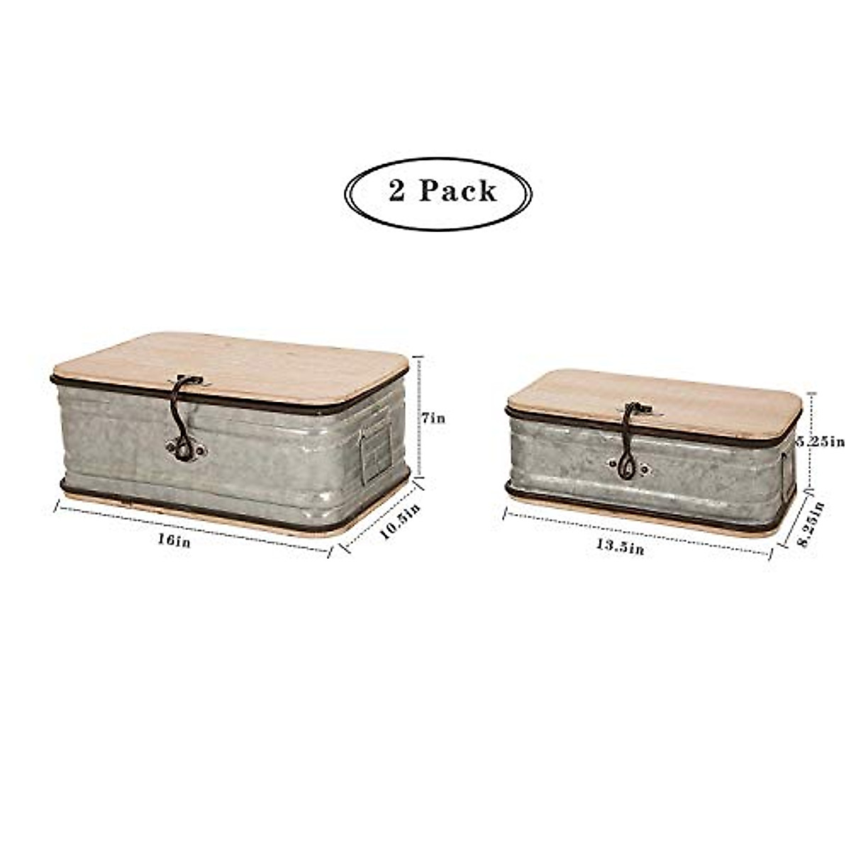 glitzhome Set/2 Farmhouse Metal Storage Nesting Boxes with Wooden Lids Galvanized Storage Chests Small and Large