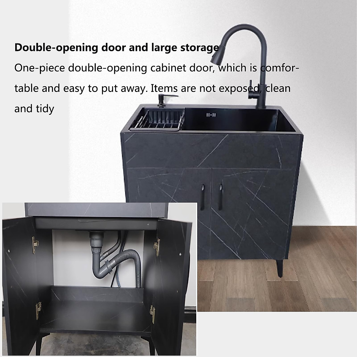 TRGCJGH Bathroom Vanity with Top Sink, Wooden Double Door Bathroom Storage Vanity, Bathroom Vanity and Sink Combo, Bathroom Vanity(780X430mm/30.7X16.9in,Black)