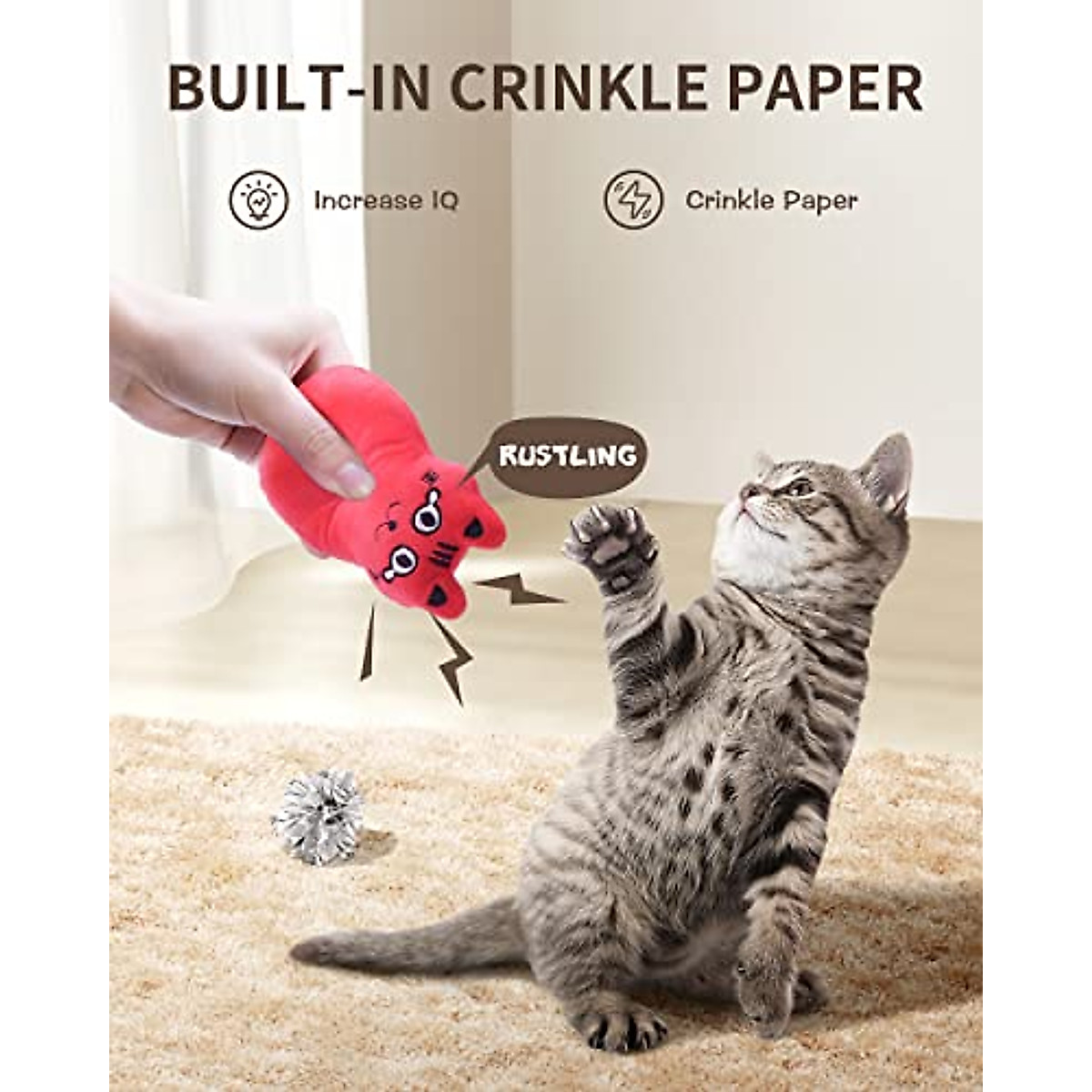 Feeko 5Pcs Catnip Toys, Cat Pillow Toys, Rattle Sound, Cat Toys for Indoor Cats Interactive with Cute Cat Toy Set, Cat Teething Chew Toy, Bite Resistant Catnip Toys Plush Gift