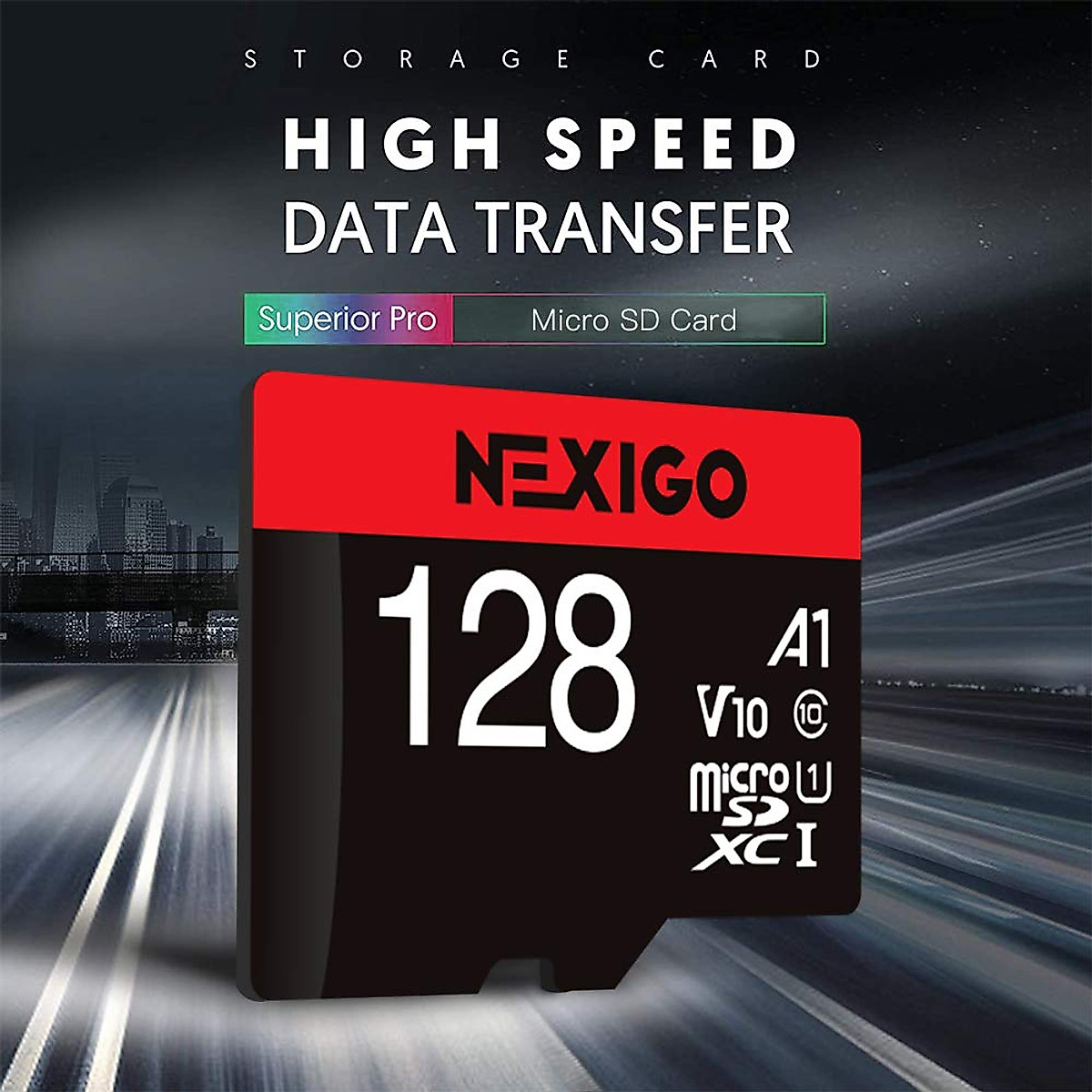 NexiGo 128GB Micro SD Card with Adapter, Ultra MicroSDXC UHS-I Memory Card, V10, A1, up to 100MB/s, Full HD, High-Speed Flash TF Card for Nintendo-Switch Smartphone Tablet PC Drone Camera