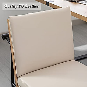 DUOMAY Mid-Century Modern Dining Chairs Set of 2, PU Leather Side Chair with Rear Handle, Armless Chair with Metal Legs for Kitchen Dining Room Living Room Vanity, Beige