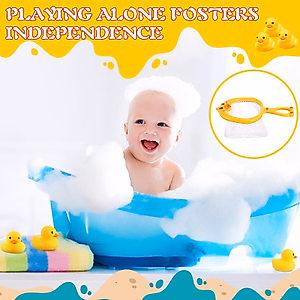 Poen 21 Pcs Bath Toy Baby Bathtub Duck Toy Set, 1 Pcs Duck Animals Fishing Net with 20 Pcs Water Floating Toy Ducks for Toddlers, Bathroom Floating Pool Fishing Play Set for Toddler Kids