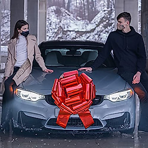 BESCRCL Big Red Car Bow, Extra Large Bow 16in for Car Gift, Giant Birthday Presents Bows, Christmas Presents, Large Gift Decoration Bows