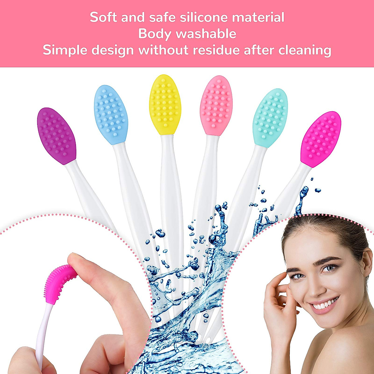 Patelai 24 Pcs Silicone Exfoliating Lip Brush with Container, Double Sided Silicone Lip Scrubber Soft Cleaning Brush Face Cleaning Applicator for Plump Smoother Lip Appearance(Mixed Colors)
