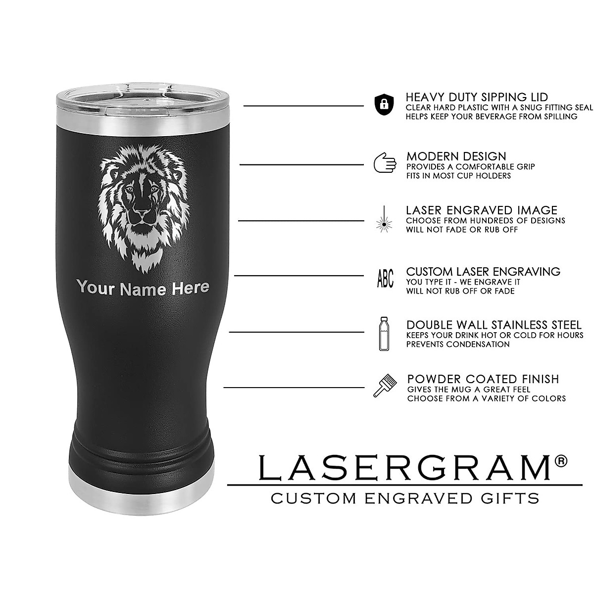 LaserGram 20oz Vacuum Insulated Pilsner Mug, OD Doctor of Optometry, Personalized Engraving Included (Black)