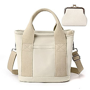 WITATAOGE Large Capacity Multi-Pocket Handbag Canvas Tote Crossbody Shoulder Bag Top Handle Purse for School Daily Travel (Beige)