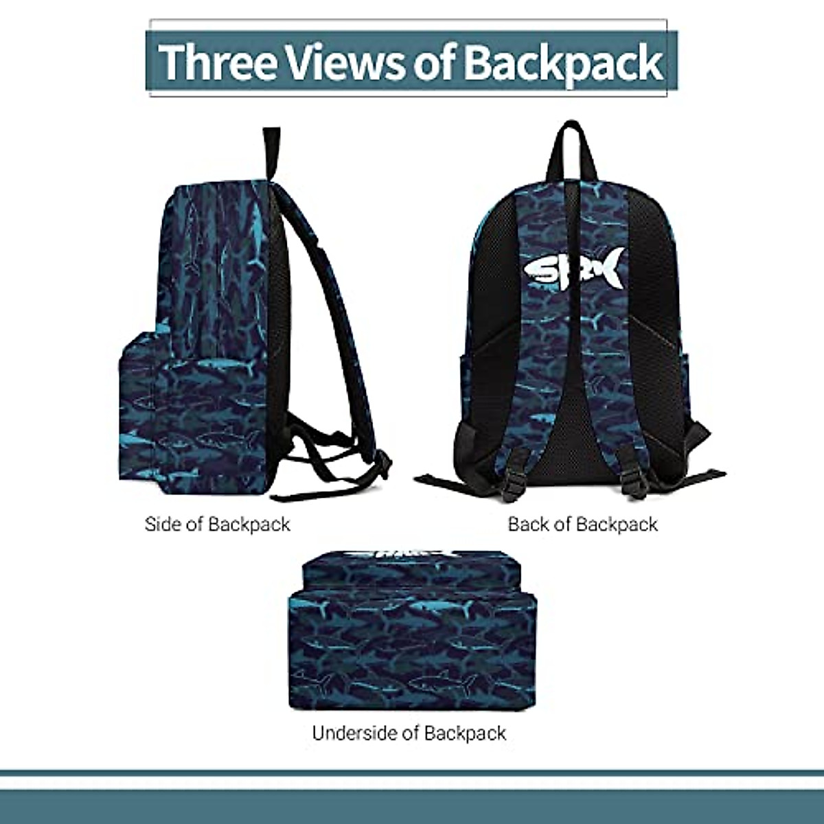 Gsobvpe Big Shark Printing Backpack for Girls and Boys, Breathable 17 Inch Bookbag Lightweight Casual Daypack for Travel Work College