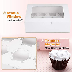 [15-Packs] White Cupcake Boxes 12 Holders Standard Cupcakes, Cupcake Containers Carrie Holders for Cookies, Muffins and Pastries13.8 x 9.5 x 4inch with Inserts and PVC Windows