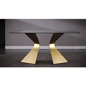 AUZ Gold Dining Table Set for 4, Modern Glass Dining Room Table with 6 White and Gold Dining Chairs, 5 Piece Luxury Dining Set for Kitchen and Dining Room