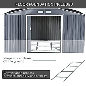 Outsunny 11.15'W x 12.5'D x 6.6'H Outdoor Backyard Garden Tool Shed with Double Sliding Doors, 4 Airy Vents, & Durable Steel, Dark Grey