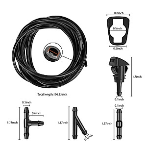 Hawyet 1 Set Windshield Washer Hose Kit, With 16.4 Ft/5 M Hose, 12 Connectors, 2 Fan Nozzles, 2 Rubber Gaskets, Windscreen Washer Kits for Most Car Models (Black)