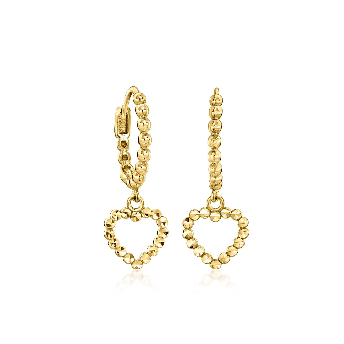 Canaria 10kt Yellow Gold Huggie Hoop Earrings With Heart Drops
