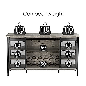QNICE Industrial Wine Bar Cabinet / 55" Sliding Barn Door Coffee Bar Cabinet/Farmhouse Bar Cabinet with Wine Rack/Dark Rustic Oak/Easy Assembly