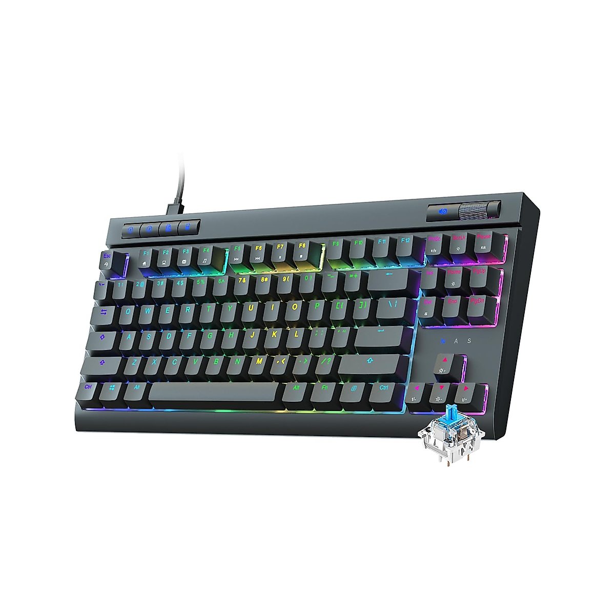 GOYIGO Mechanical Keyboard Clicky Blue Switches,75% TKL RGB Backlit Gaming Keyboard,Full Keys Anti-ghosting Programmable,USB-C Wired Computer Keyboards for PC/Mac,Black