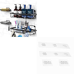 YAWSOUP Shower Rack with Hook Storage Rack Organizer Wall Mountable Non-Hole for Bathroom, Restroom, Toilet, Shower, Toilet, Kitchen, Set - 2 Pack