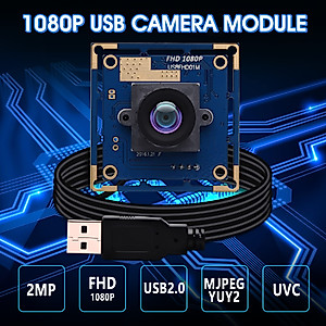 1080P USB Camera Module Wide Angle High Speed 2.1mm Lens PC Camera for Computer Mini UVC USB2.0 Lightburn Camera OV2710 USB Security Camera High Frame 100fps Web Camera Board for Raspberry Pi