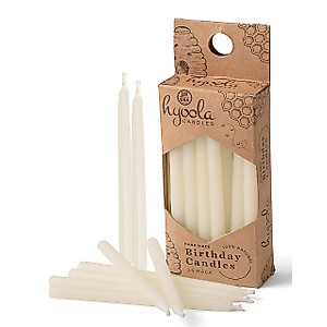 Hyoola Beeswax Birthday Candles – 24 Pack Mini Birthday Candles - All Natural 100% Unscented Pure Beeswax Candles - Handmade in The USA - White