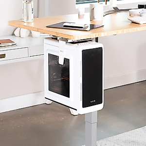 VIVO Adjustable Under Desk and Wall Mount for PC 3.5 - 7.8 inches Wide, Computer Case CPU Holder with Swivel and Secure Locking, White, MOUNT-PC01W