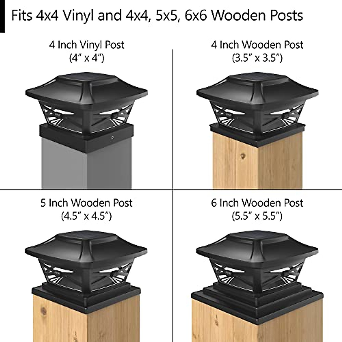 Davinci Lighting Renaissance Solar Outdoor Post Cap Lights - Includes Bases for 4x4 5x5 6x6 Posts - Bright LED Light - Slate Black (8 Pack)