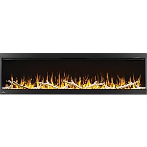 Napoleon Trivista Pictura 60 3-Sided Electric Linear Fireplace - Built-in Design - Multi-Color Flames with Large Crystal Cubes and Natural Looking Birch Logs - NEFL60H-3SV