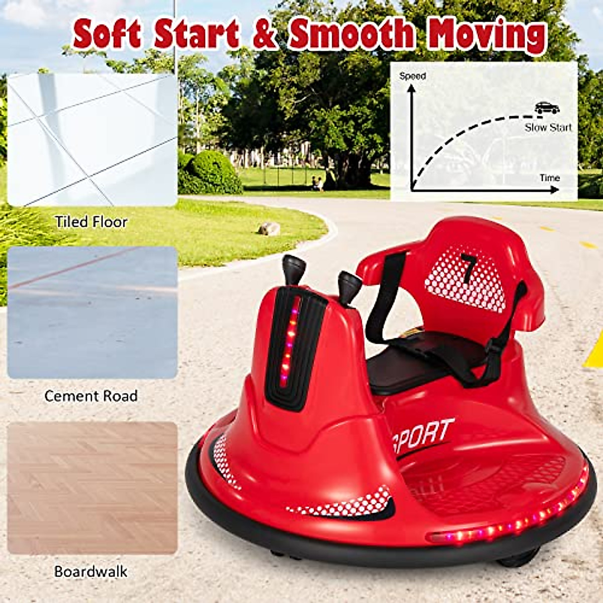 Costzon Bumper Car, Battery Powered Electric Vehicle w/Remote Control, Safety Belt, Music, Flashing Lights, Joysticks, 360 Degree Spin, 2 Driving Modes, Gift for Boy Girl, Ride on Car (Red)