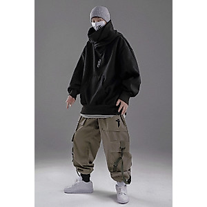 Niepce Inc Streetwear Men's Oversized Hoodie with Neck Gaiter (Black, Large)