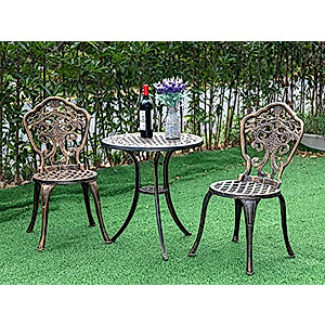 ZOTORUN Bistro Set 3 Piece Rustproof Cast Aluminum Patio Furniture Sets 2 Chairs and 1 Round Table Outdoor, Garden, Patio, Balcony, Bronze