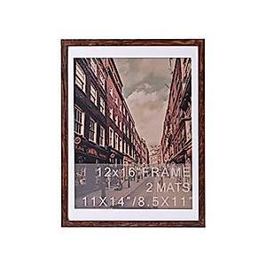 MONT PLEASANT 12x16 Picture Frame 2 Pack,Farmhouse Decor, Distressed Display Pictures 11x14 or 8x10 Diplomas with Mat, Wooden Distressed Photo Frames For Wall Mounting Family Lover Gift (Brown)