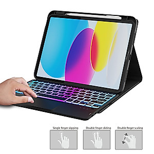 for iPad 10th Generation 2022 10.9 inch Case with Keyboard: 7-Color Backlit Trackpad Wireless Keyboard for 10.9" iPad 10th Gen 2022 - Detachable Folio Smart Touch Keyboard Cover with Pencil Holder