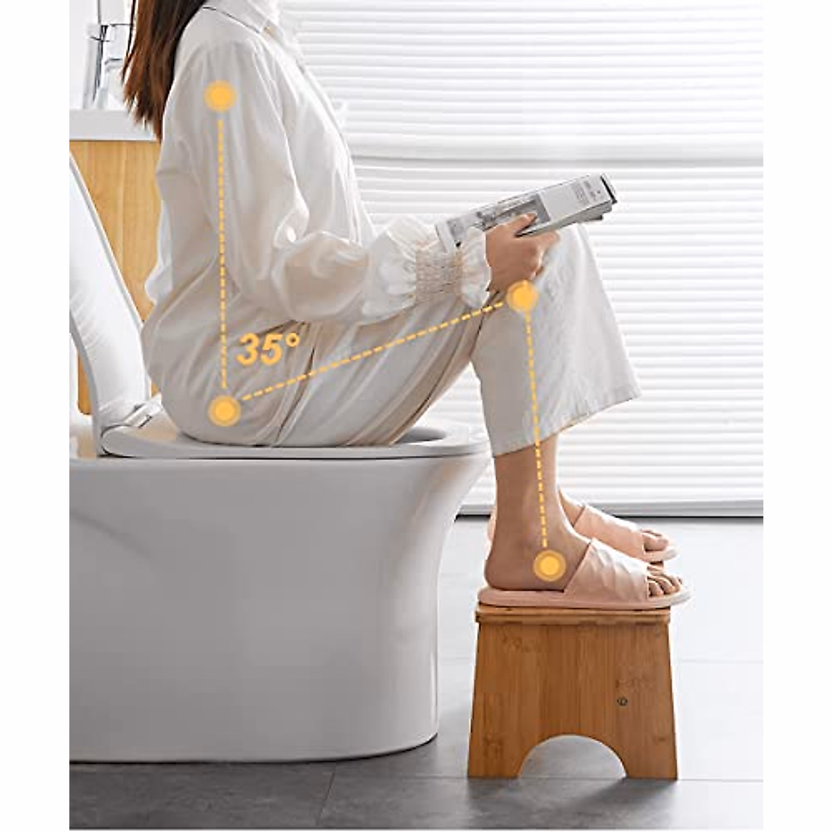 Bamboo Toilet Stool for Adults, JACNITAD 6.5 Inch Toilet Poop Stool, Bathroom Toilet Poop Stool with Non-Slip Mat for Adults, Children, Original Simple Design Healthy Portable Adult Toilet Poop Stool.