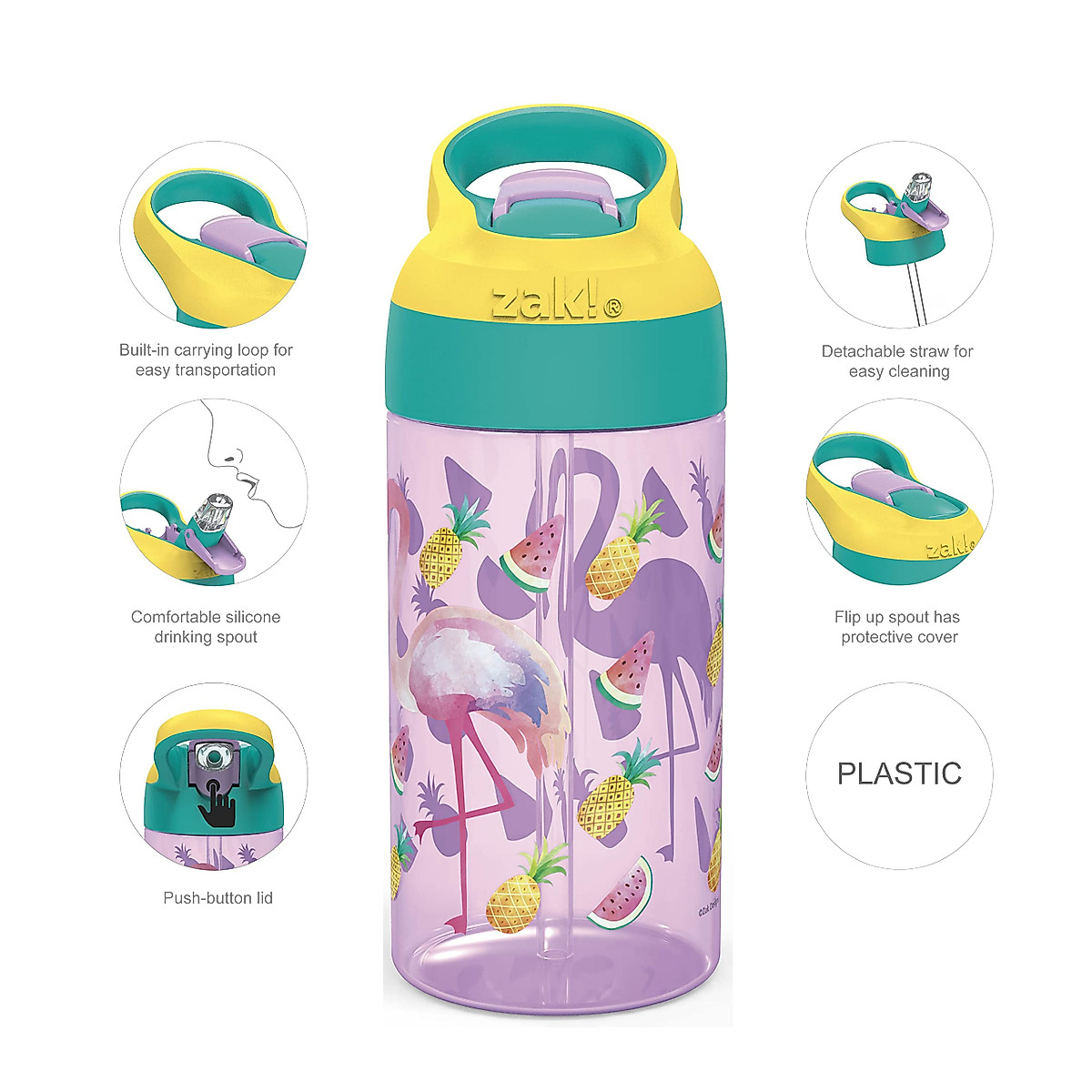 Zak Designs 16oz Riverside Desert Life and Disney Frozen 2 Kids Water Bottles with Straws and Built in Carrying Loops, 4pc Set