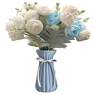 JANESOTO 2 Bundles 36 Artificial Flowers Fake Roses with Stems,Silk Bouquet Home Decorations for Office Table,Garden Party,Bridal,Bedroom,Kitchen Without Vase (White and Blue)