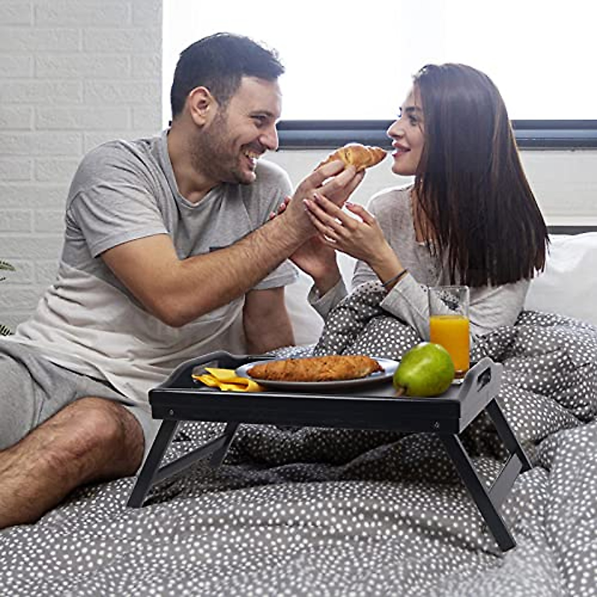 Bed Tray Folding Legs with Handles Breakfast Food Tray Table for Sofa Eating,Drawing,Platters Bamboo Serving Lap Desk Snack Tray