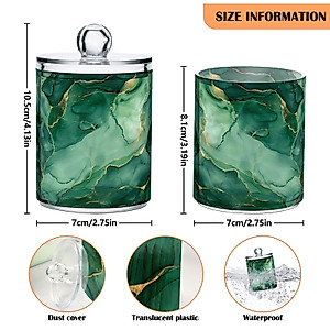 2 Pack Qtip Holder Organizer Dispenser Marble Green Bathroom Storage Canister Cotton Ball Holder Bathroom Containers for Cotton Swabs/Pads/Floss