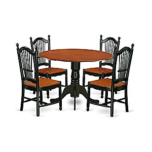 East West Furniture Dublin 5 Piece Modern Set Includes a Round Wooden Table with Dropleaf and 4 Kitchen Dining Chairs, 42x42 Inch, Black & Cherry
