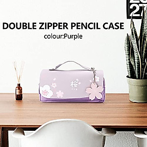 Pteanecay Girls Pencil Case Bag,Kids Makeup Purse Bag Portable Large Capacity with Double Zippers Multifunction Pen Bag(Purple)