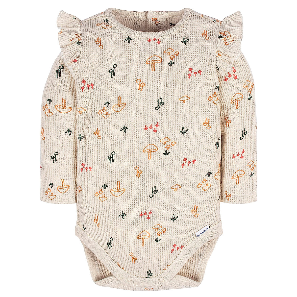 Gerber Baby Girl's 2-Pack Long Ruffle Sleeve Onesies, Mushrooms