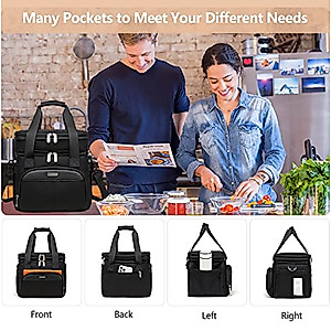BAVERGE Lunch Box for Men Women, Insulated Loncheras Para Mujer Hombres, Large Portable Collapsible Adult Work Food Cooler, Expandable Heavy Duty Leakproof Tactical Lunch Bag Black