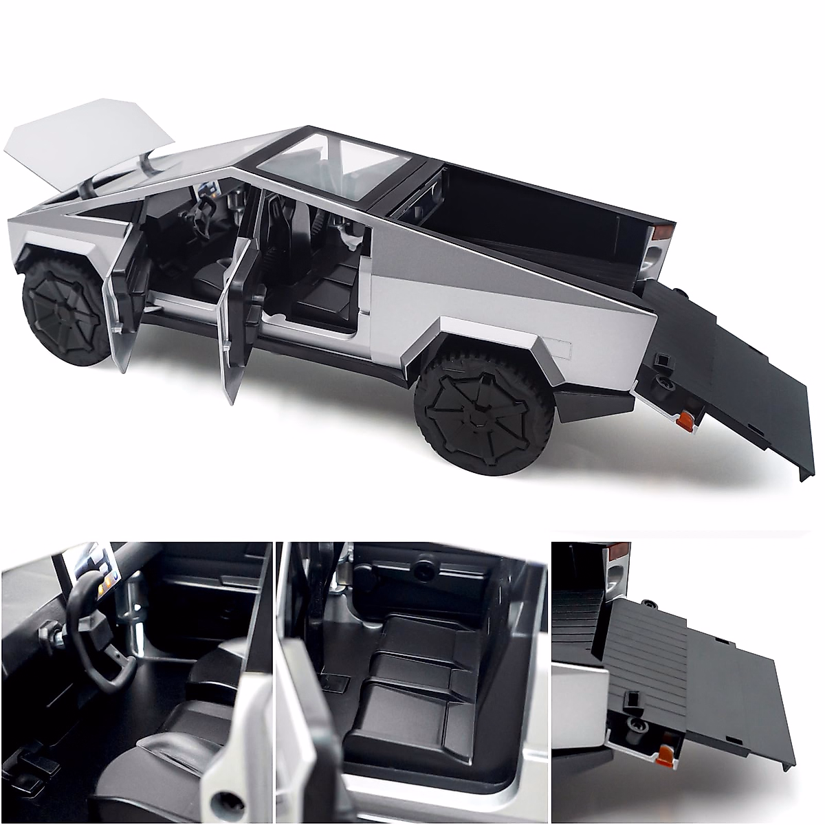 Cybertruck Model: 1/32 Diecast Metal Toy Trucks with Lights and Sounds, Mini Vehicles Toys for Boys, Ages 3 and Up (Silver)