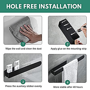 Bicico Hand Towel Holder, Black Towel Bar, 15 Inch Self Adhesive Bathroom Hand Towel Holder Stick on Wall