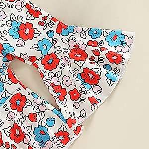 AEEMCEM Toddler Baby Girl Summer Outfits Flower Child T Shirt Tops Floral Flared Pants Clothes Set (Pink&Red Blue Flower, 18-24 Months)