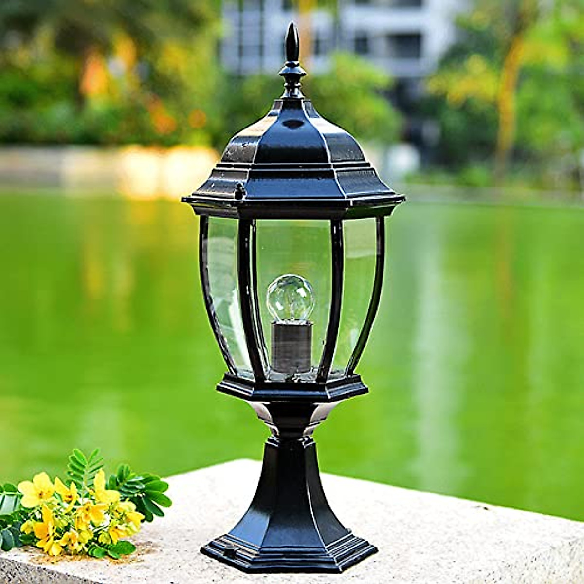 JSBDPHW Retro Style E27 Pillar Lamp Outdoor Waterproof Post Light Glass Lampshade Villa Courtyard Fence Column Light Lawn Lamp Base Landscape Light